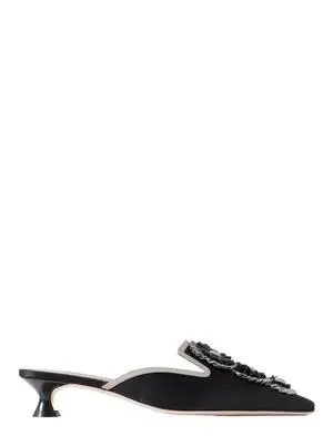 Manolo Blahnik Satin Mules With Rosette Appliqués - Black