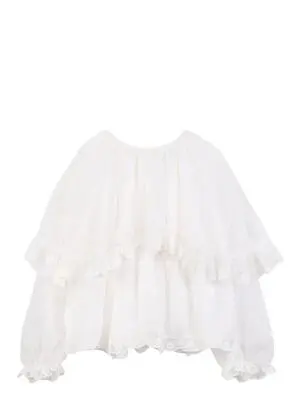 Chloé Ruffled Floral Embroidered Long Sleeve Shirt - White