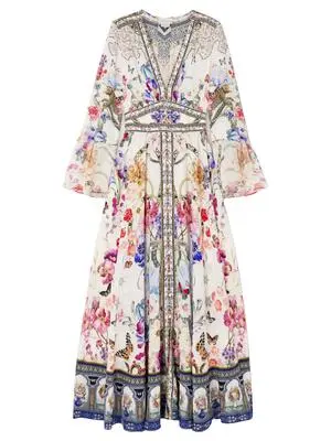 Camilla Crystal-embellished Ruffled Floral-print Silk Maxi Dress - Multicolor