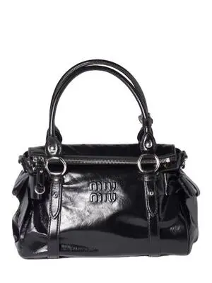 Miu Miu Shiny Leather Top Handle Bag - Black