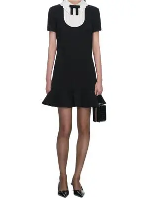 SELF-PORTRAIT Ruffled Bow Mini Dress - Black