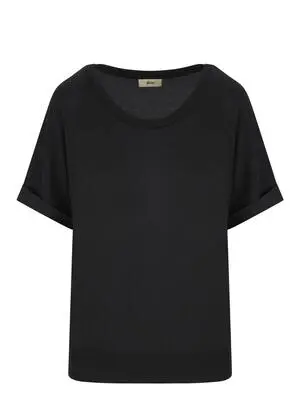 Herno Crewneck Short-sleeved T-shirt With Pleated Detail - Black