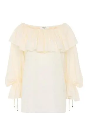 Chloé Long Sleeve Ruffled Silk Blouse - White