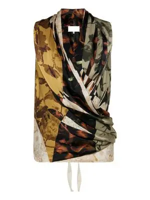 MAISON MARGIELA Sleeveless Draped Silk Top - Multicolor