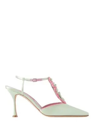 Manolo Blahnik Appliquéd Satin Mary Jane Pumps - Green