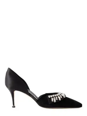 Manolo Blahnik Embellished Crepe De Chine Pumps - Black