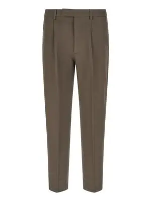 Zegna Pleated Slim Fit Trousers - Brown