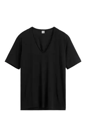 TOTEME Short Sleeve Scoop Neck T-shirt - Black