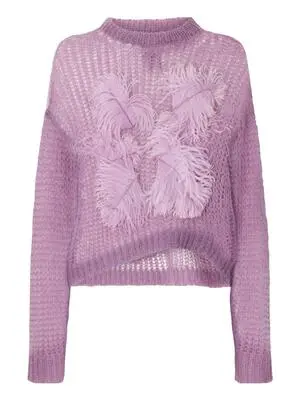 Attico Feather-trimmed Crochet-knit Mohair-blend Sweater - Pink