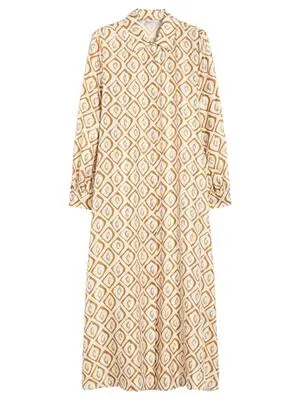 Max Mara Printed Silk Shirt Dress With Belt - Beige