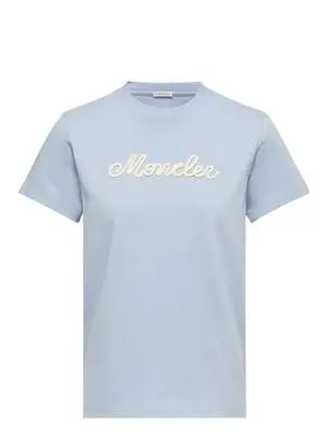 Moncler Moncler Logo Embroidery Cotton T-Shirt Light Blue