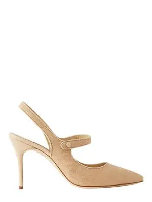 Manolo Blahnik Suede Slingback Pumps - Nude