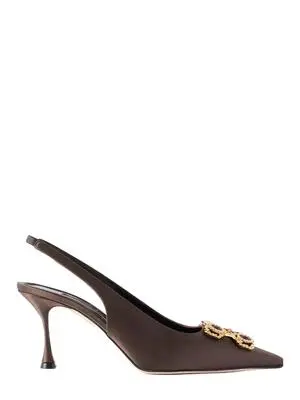 Manolo Blahnik Embellished Satin Slingback Pumps - Brown