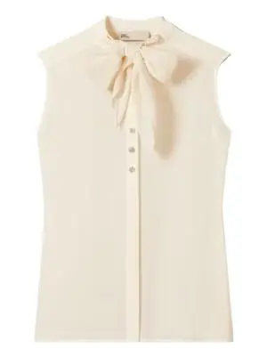 Tory Burch Sleeveless Tie Neck Blouse - New Ivory