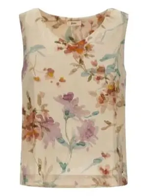 Herno Sleeveless Floral Print V-neck Top - Nude