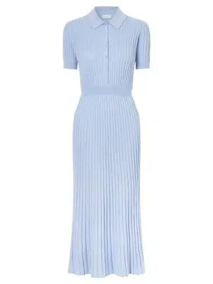 Gabriela Hearst Ribbed Silk And Cashmere-blend Midi Dress - Sky-blue
