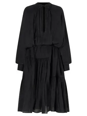 Dries Van Noten Pleated Ramie-mousseline Midi Dress - Black