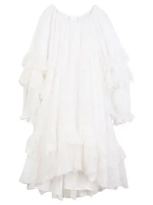 Chloé Tiered Ruffled Lace Dress - White