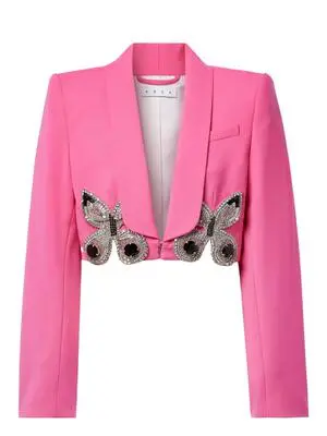 AREA Embellished Cropped Wool-blend Crepe Blazer - Pink