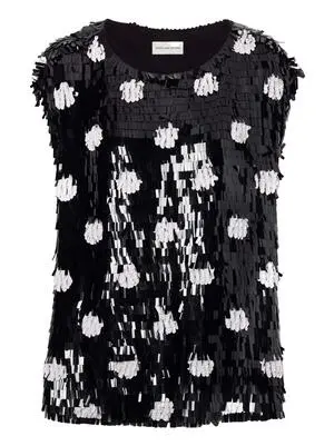 Dries Van Noten Sequined Polka Dot Silk Top - Black