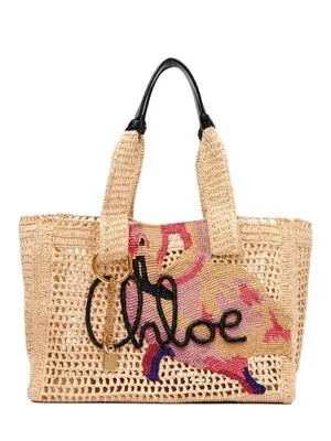 Chloé Raffia And Leather Tote Bag - Nude