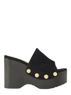GIANVITO ROSSI Suede Platform Wedge Mules With Gold Studs - Black