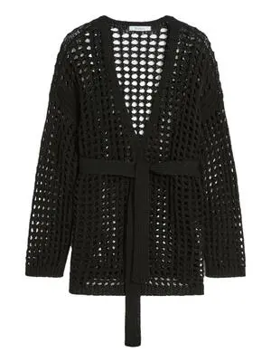 Max Mara Belted Knit Cotton Cardigan - Black
