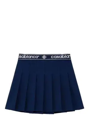 Casablanca Logo Waist Pleated Mini Skirt - Navy Blue