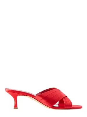 Manolo Blahnik Satin Mules - Red