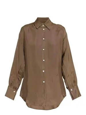 RÓHE Long-sleeved Collared Shirt With Curved Hem - Brown