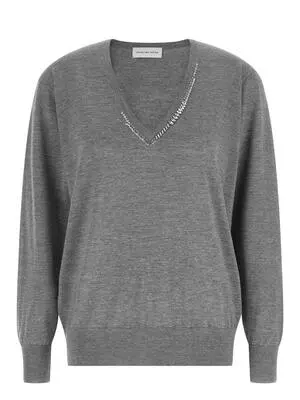 Dries Van Noten Embellished V-neck Sweater - Gray