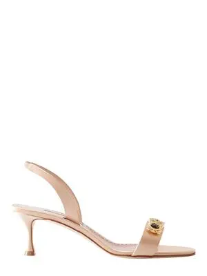 Manolo Blahnik Embellished Satin Slingback Sandals - Nude