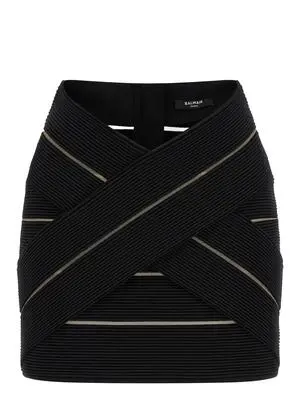 Balmain Balmain V-Waist Mesh Insert Stretch Mini Skirt Black