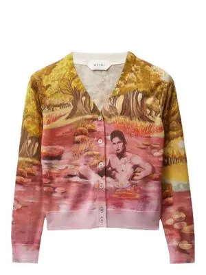 Versace Printed V-neck Cardigan - Brown