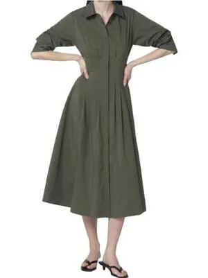 Simkhai Cotton-blend Midi Shirt Dress - Military Green