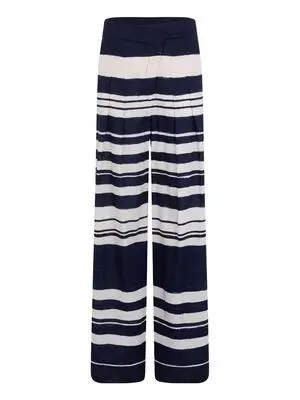 Veronica Beard Striped High-waisted Wide-leg Pants - Navy Dove White