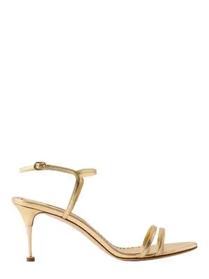 Manolo Blahnik Metallic Leather Stiletto Sandals - Nude