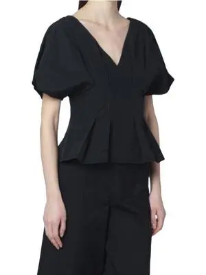 Simkhai Rozen Cotton Faille Peplum Top - Black