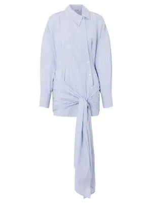 Attico Knotted Striped Cotton-poplin Mini Dress - Blue