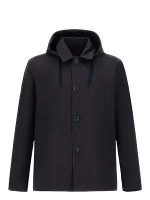 Herno Hooded Jacket With Drawstring And Welt Pockets - Navy Blue