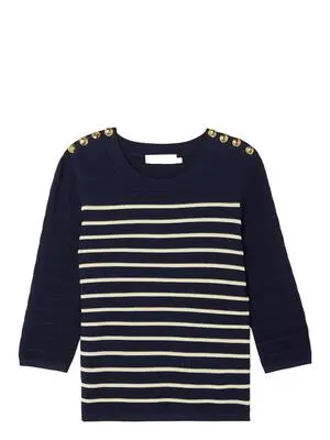 Zimmermann Luna Striped Button-detailed Sweater - Black
