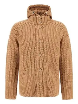 Herno Hooded Ribbed-knit Jacket - Camel