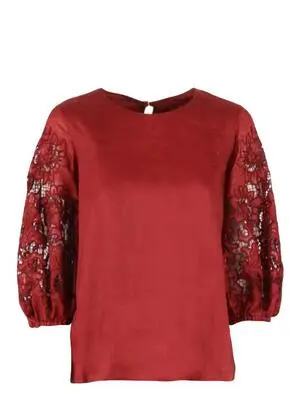 Max Mara Embroidered Lace T-shirt - Red