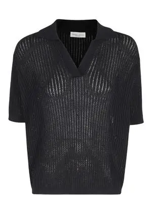 ROBERTO COLLINA Open-knit Polo Shirt - Nero
