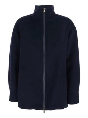Max Mara High Neck Zipped Jacket With Buckle Cuffs - Blue