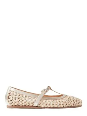 ANCIENT GREEK SANDALS Woven Raffia Ballet Flats With Metallic Leather Trim - Nude