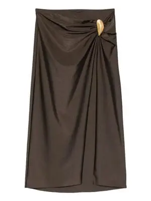 Simkhai Gathered Embellished Midi Skirt - Brown
