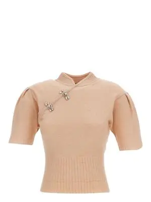 Simone Rocha Embellished Short Sleeve Jumper - Pink