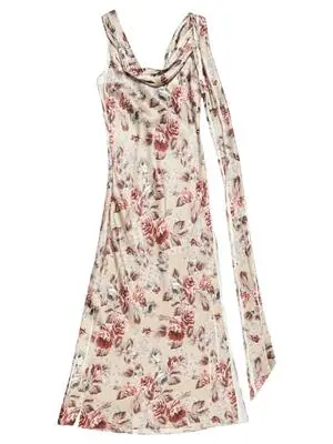 Acne Studios Acne Studios Draped Maxi Dress With Crackled Rose Print Multicolored Beige