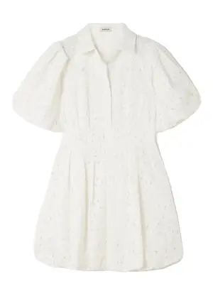 Simkhai Cleo Pleated Broderie Anglaise Mini Shirt Dress - White